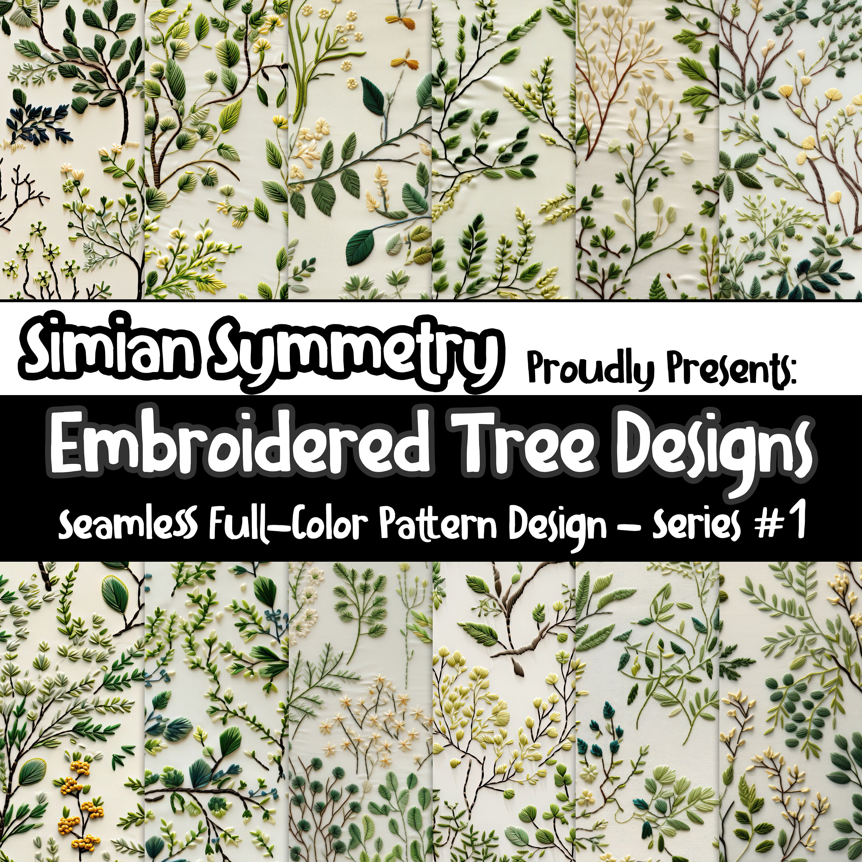 Embroidered Tree Patterns | Instant Download | Seamless Patterns ...