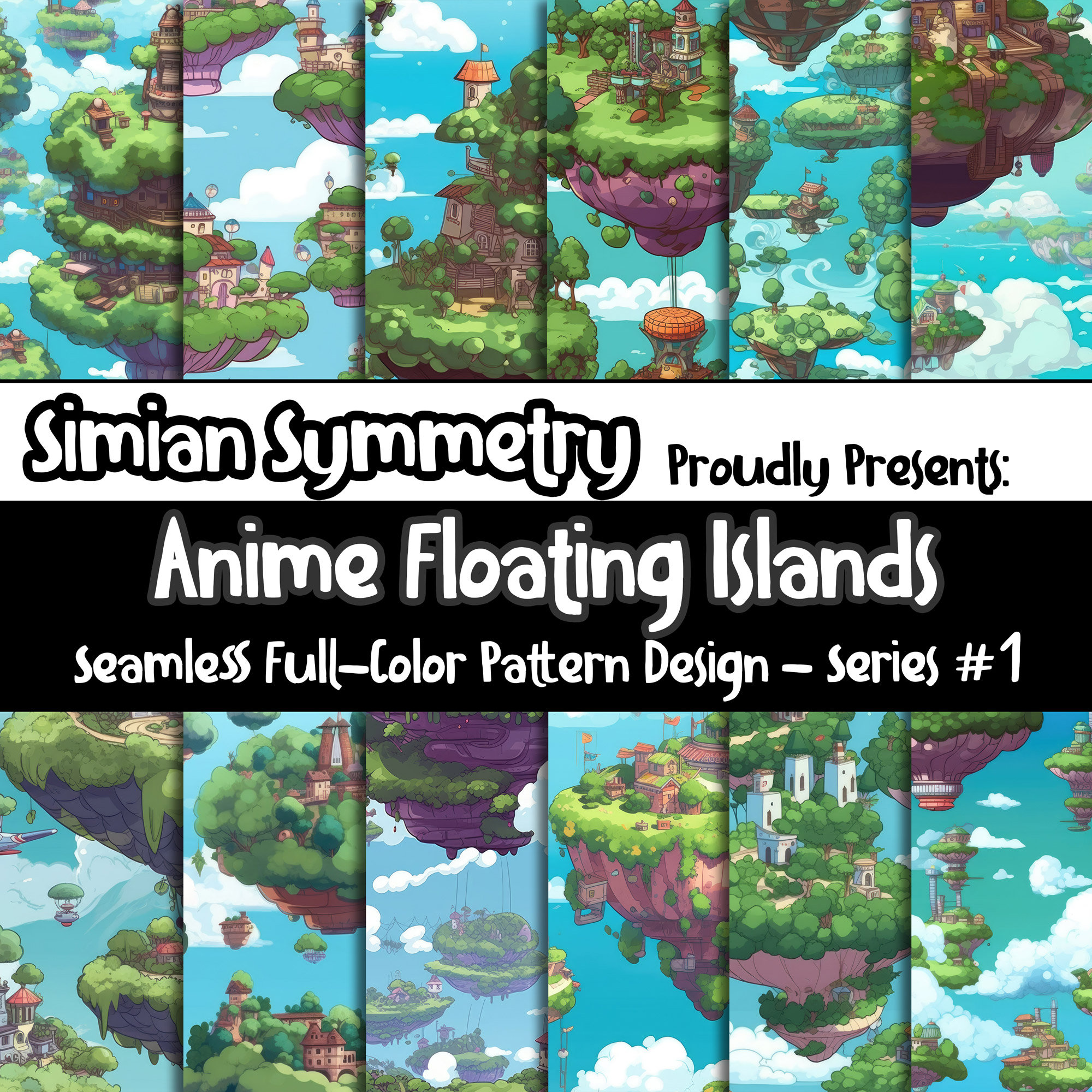 DIGITAL PAPER Anime Floating Islands Series 1 | Seamless Designs ...