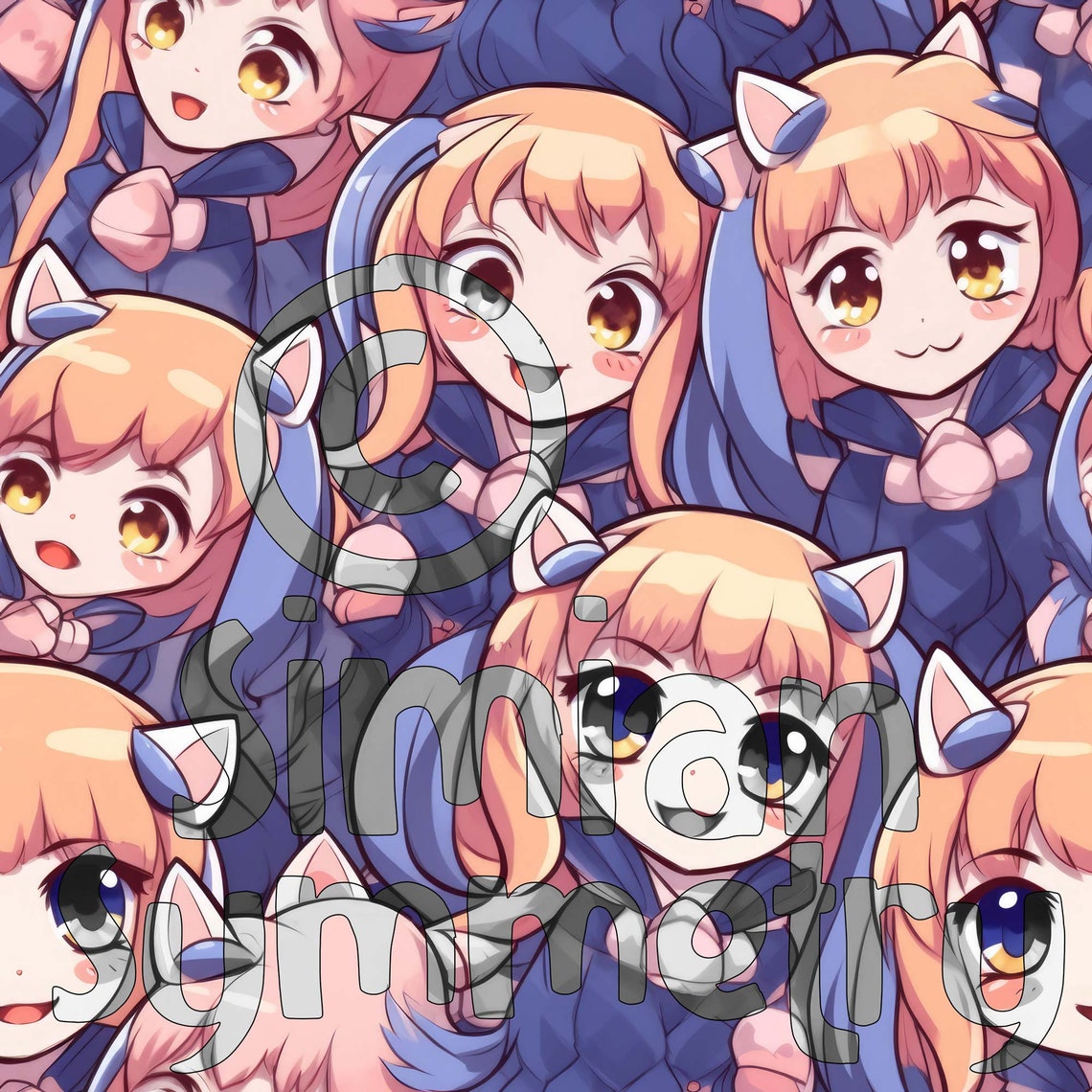 Anime Cat Girls Digital Paper Neko Seamless Design Kawaii - Etsy