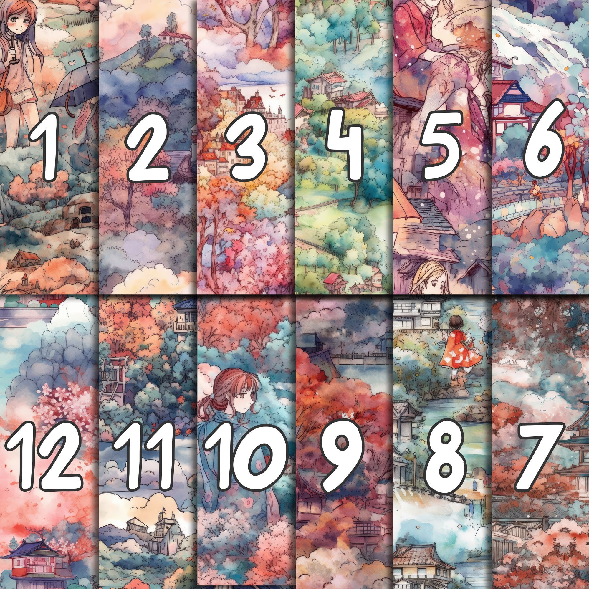 DIGITAL PAPER Manga Scenes Series 1 | Seamless Designs | Twelve ...