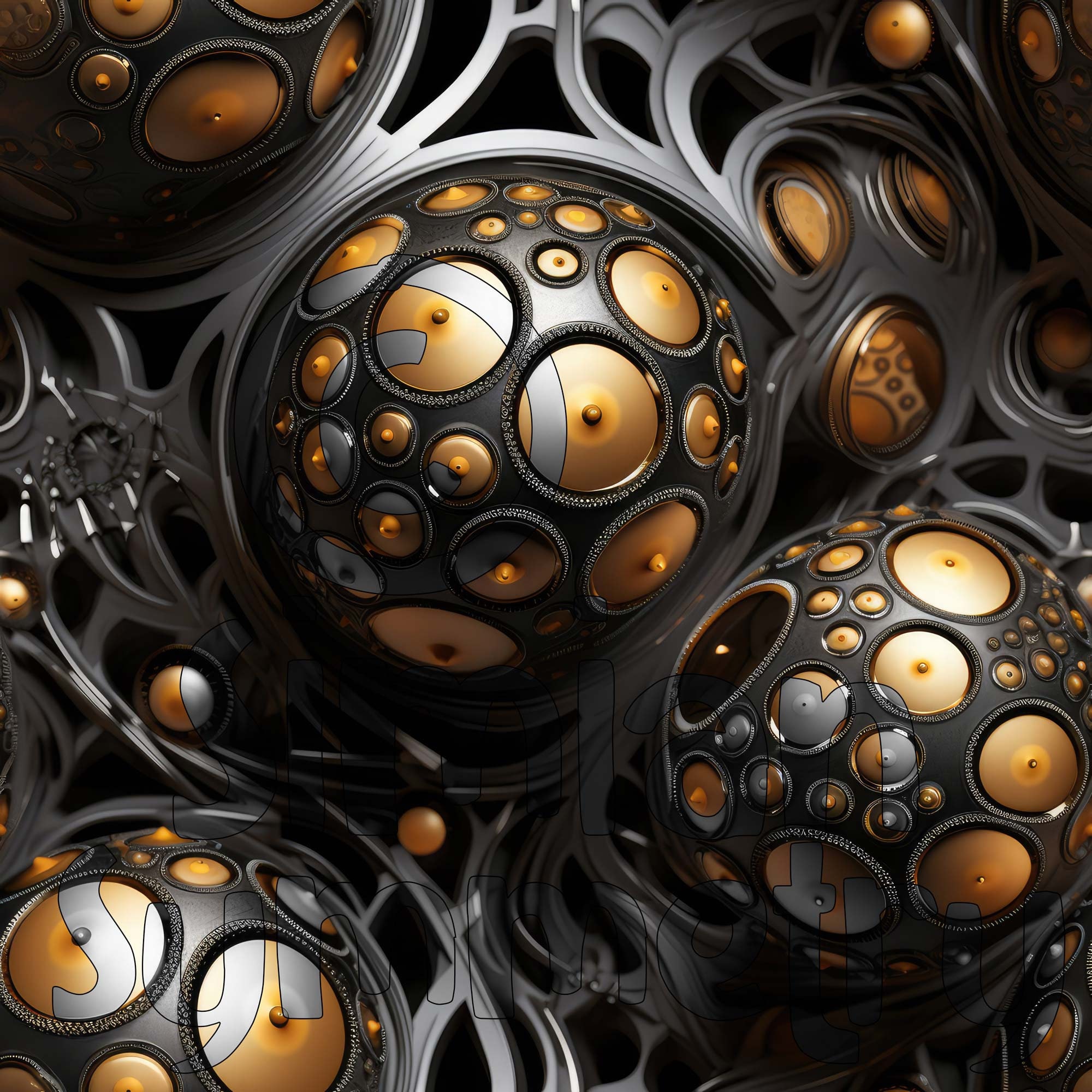 Spherical Biomechanism Digital Art Instant Download Seamless Patterns ...