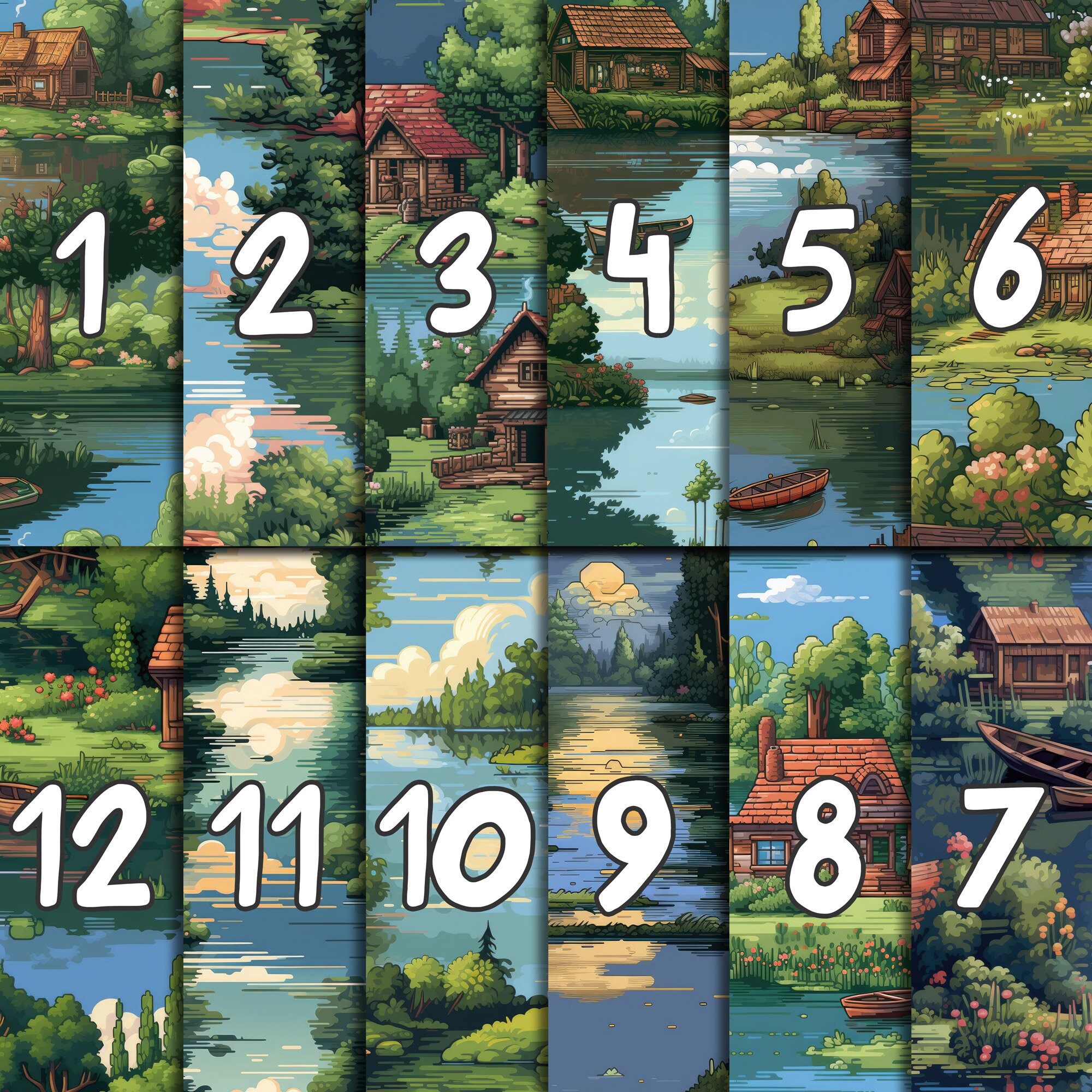 Pixelart Lake Houses Digital Paper | Instant Download | Seamless ...