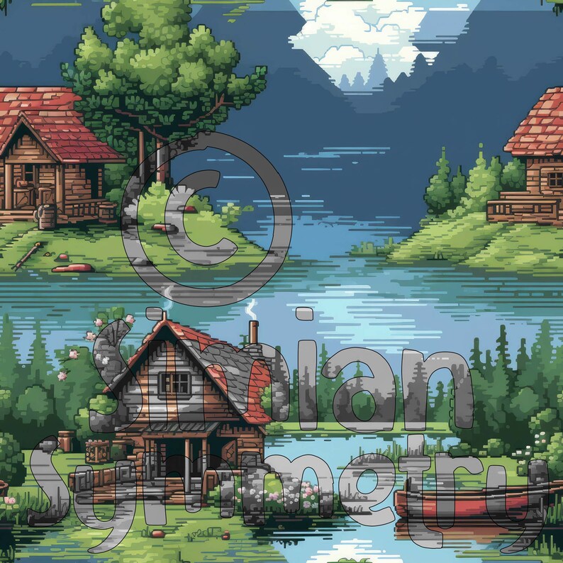 Pixelart Lake Houses Digital Paper | Instant Download | Seamless Patterns | Retro Retreats ...