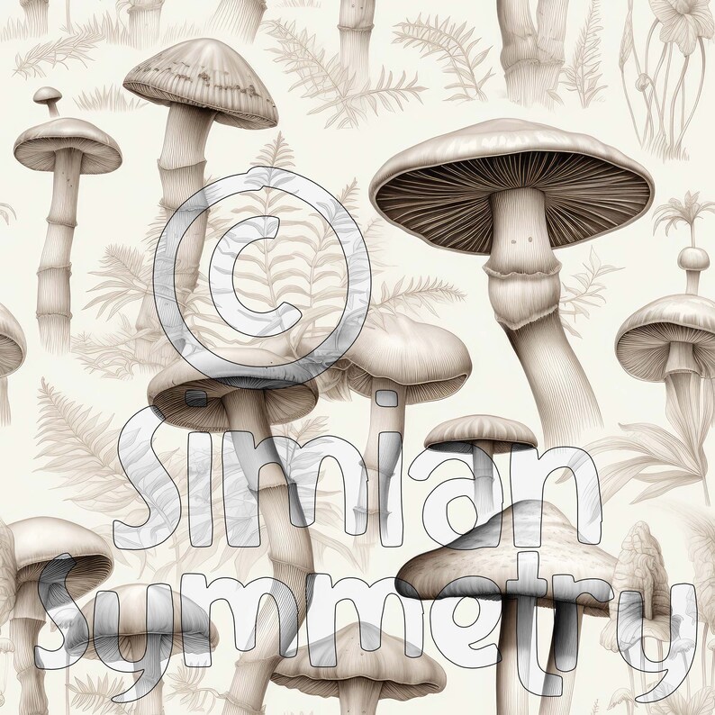 Mushroom Sketches Digital Paper Instant Download Seamless Patterns ...