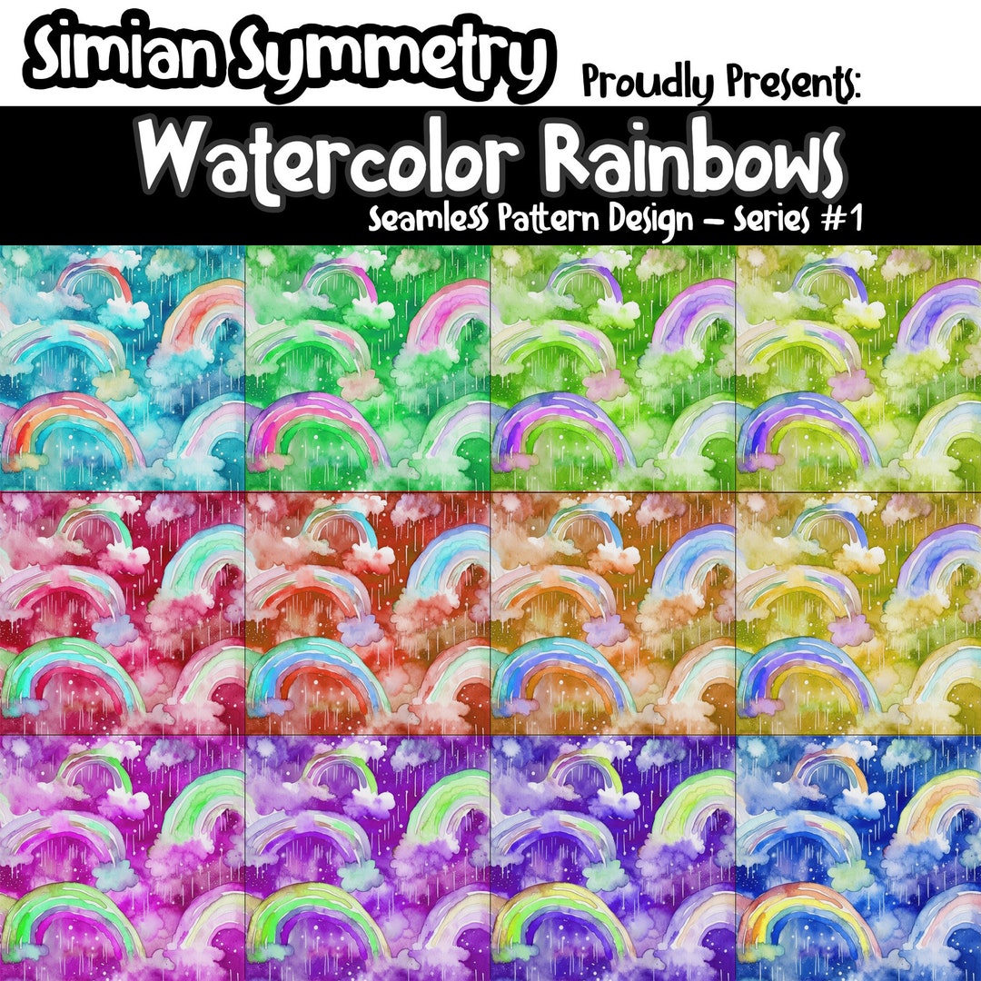DIGITAL PAPER Watercolor Rainbows Series 1 | Seamless Designs | Twelve ...