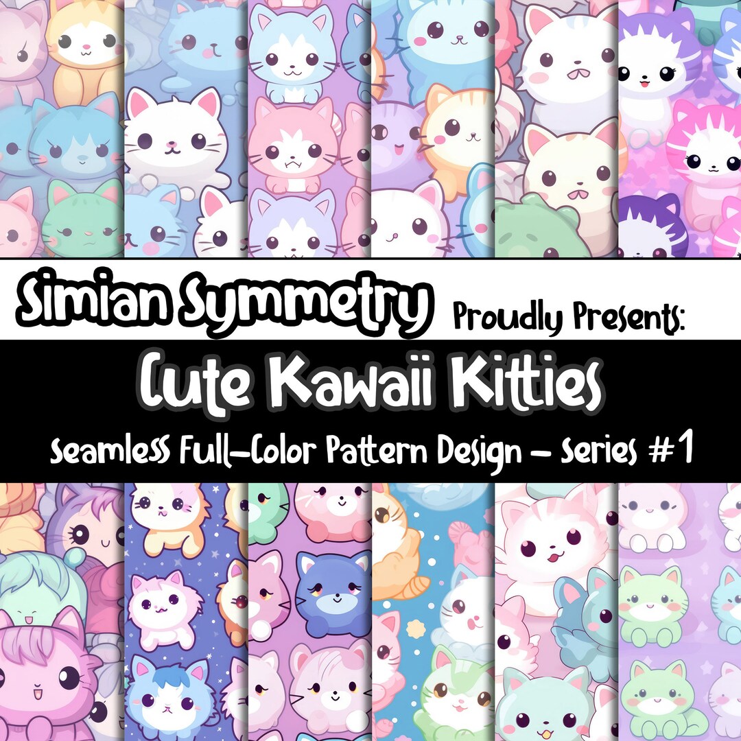 DIGITAL PAPER Cute Kawaii Kitties Series 1 | Seamless Designs | Twelve ...