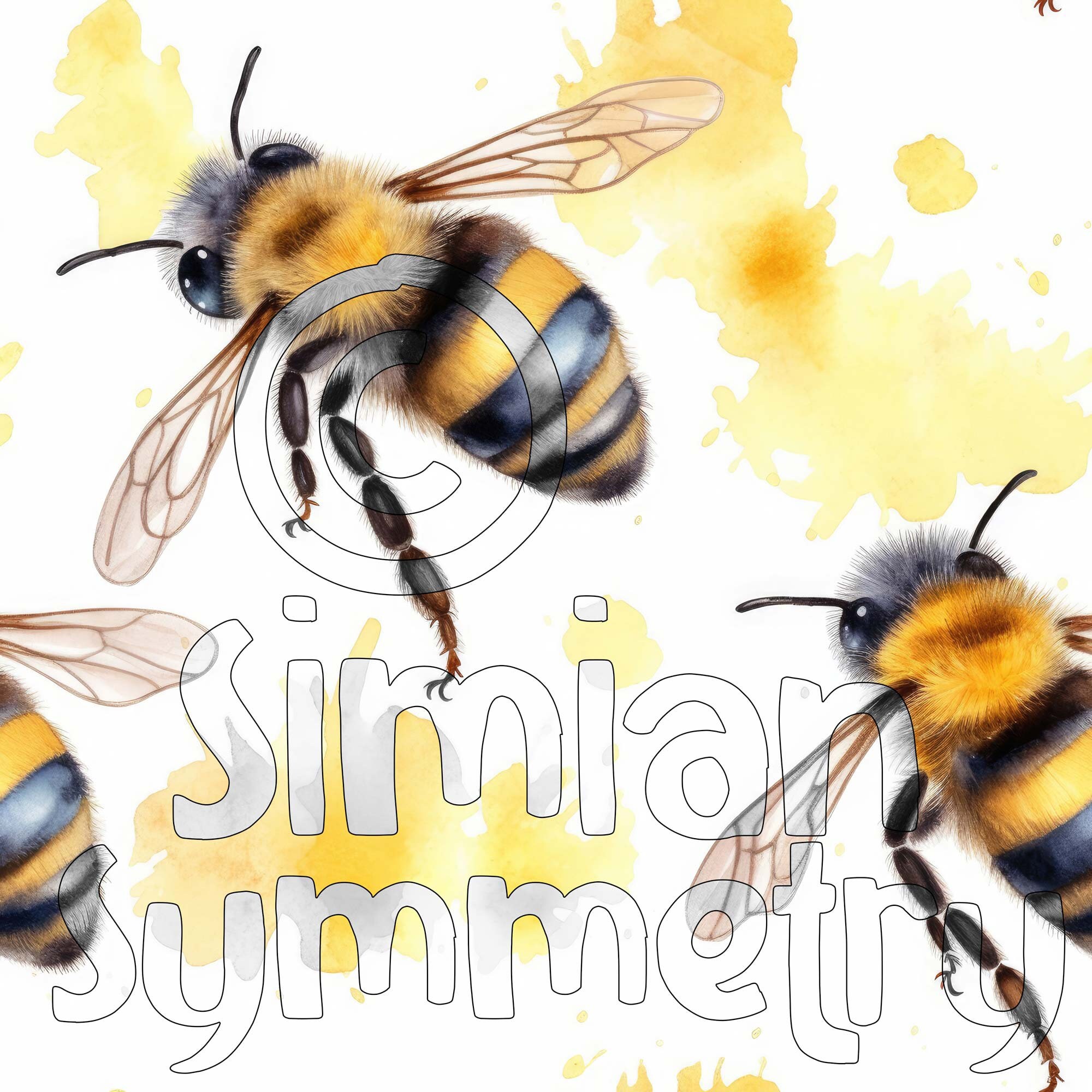 DIGITAL PAPER Watercolor Honey Bees Series 1 Seamless Designs Twelve ...