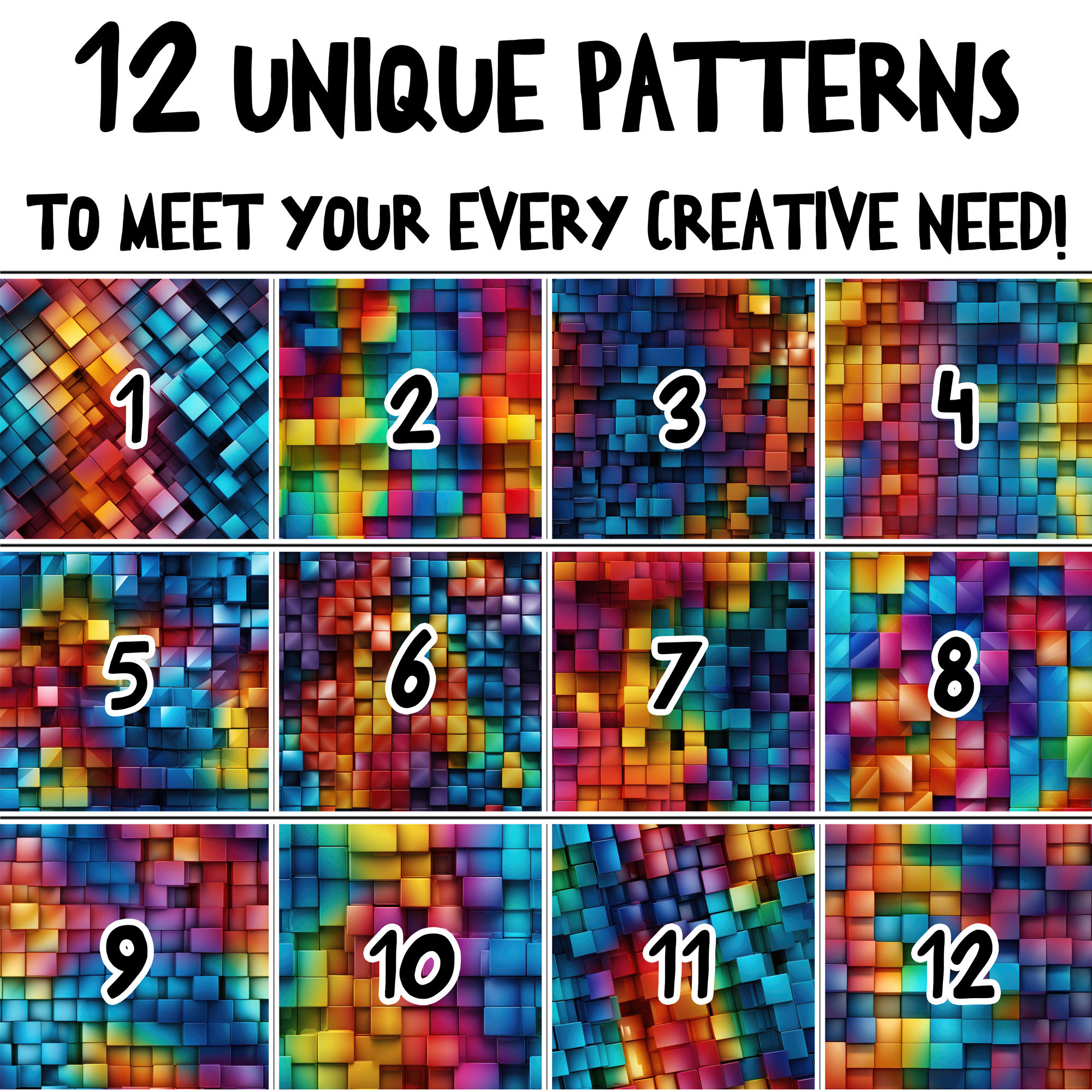 Rainbow Mosaic Cubes Instant Download Seamless Rainbow Patterns ...