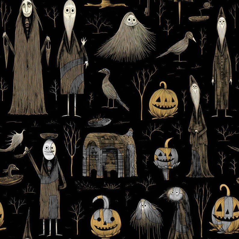 Vintage Halloween Scenes Digital Paper Instant Download Seamless ...