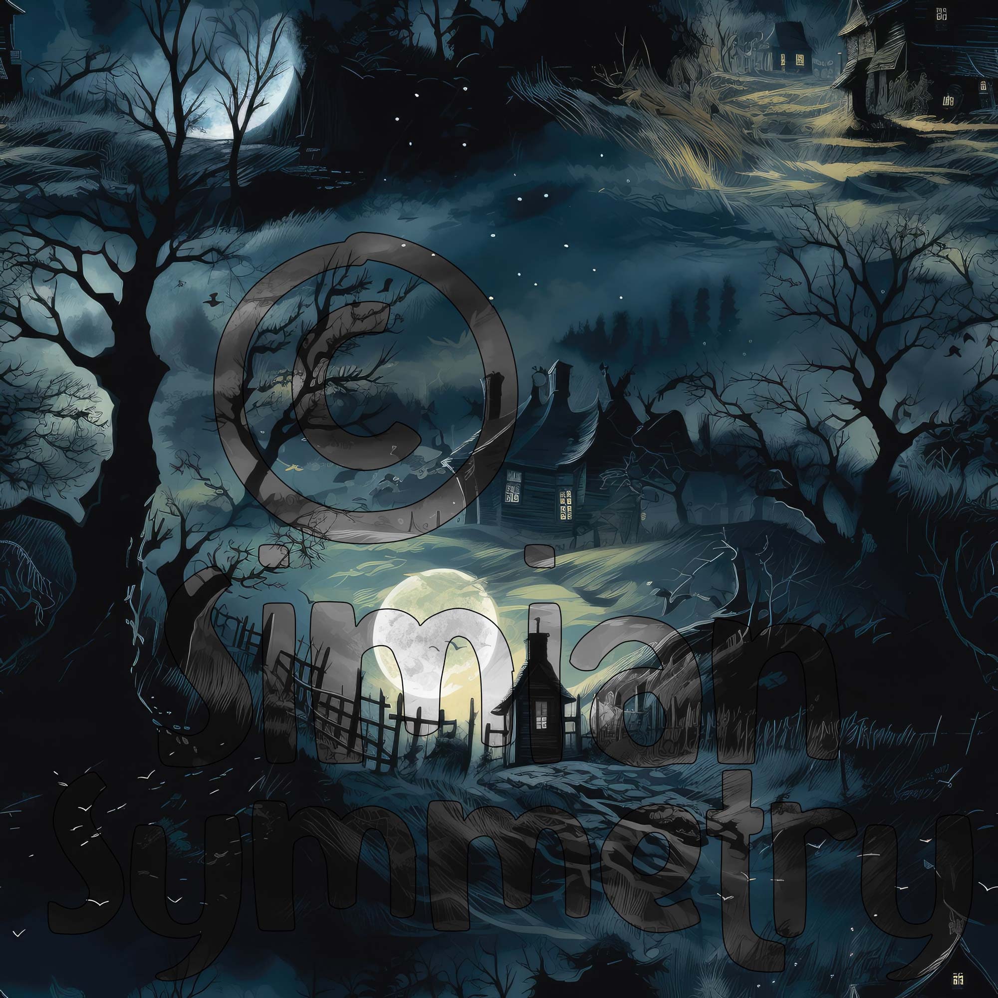 Full Moon Eerie Digital Paper | Eerie Glow Seamless Tiles | Mystical ...