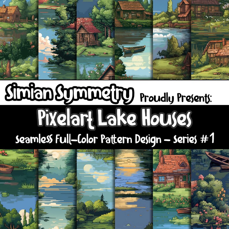 Pixelart Lake Houses Digital Paper | Instant Download | Seamless ...