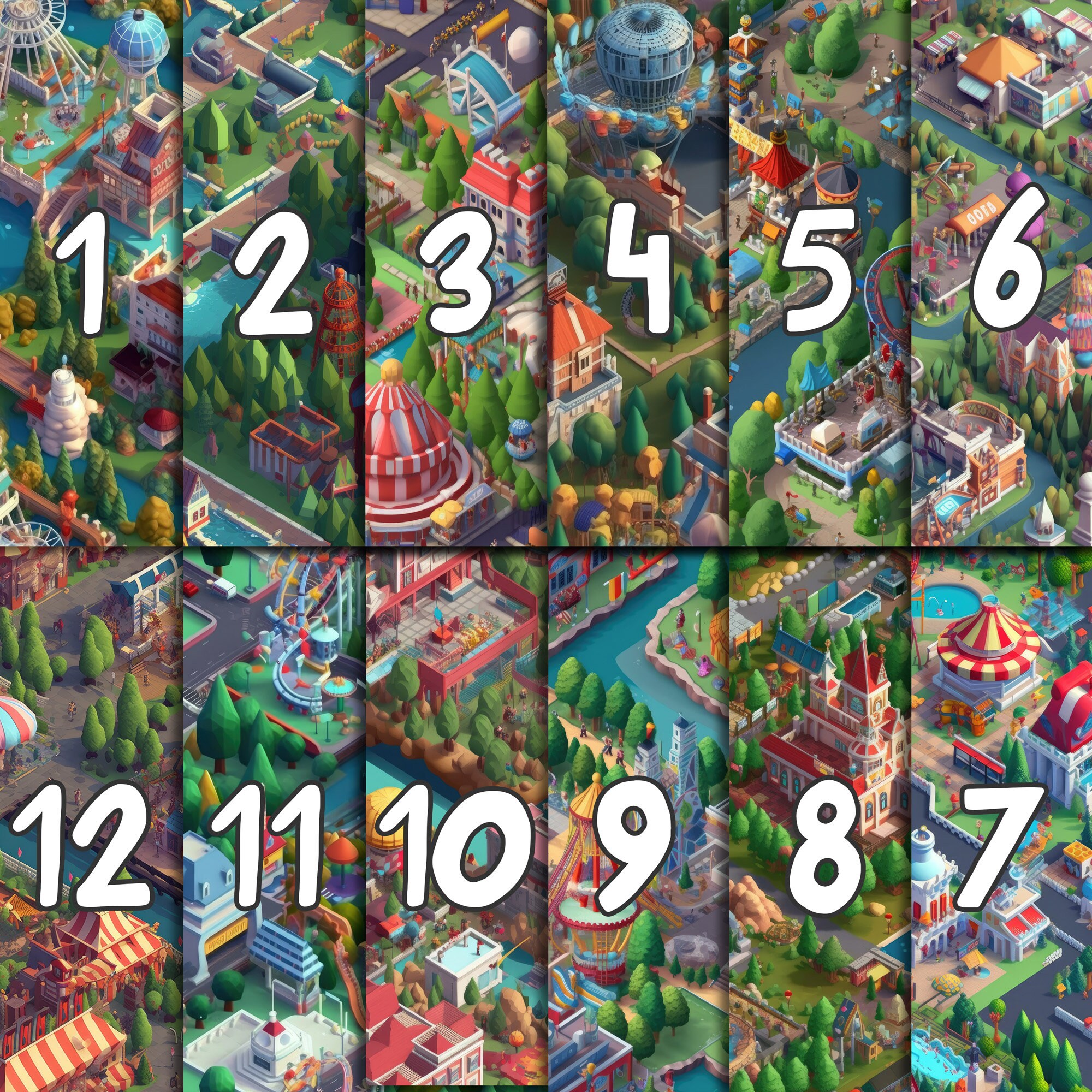 DIGITAL PAPER Isometric Amusement Parks Series 1 | Seamless Designs ...