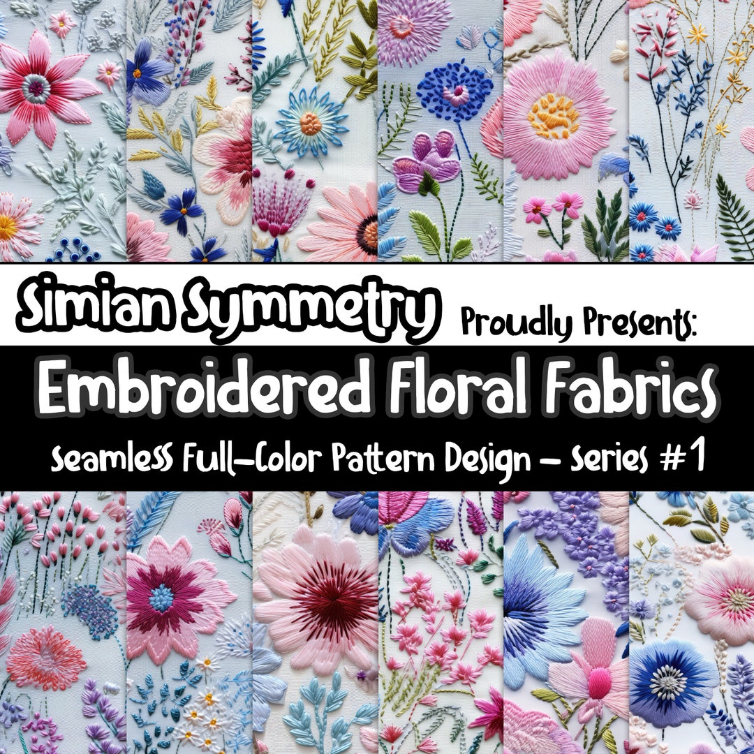 Embroidered Floral Fabric | Instant Download | Seamless Patterns ...