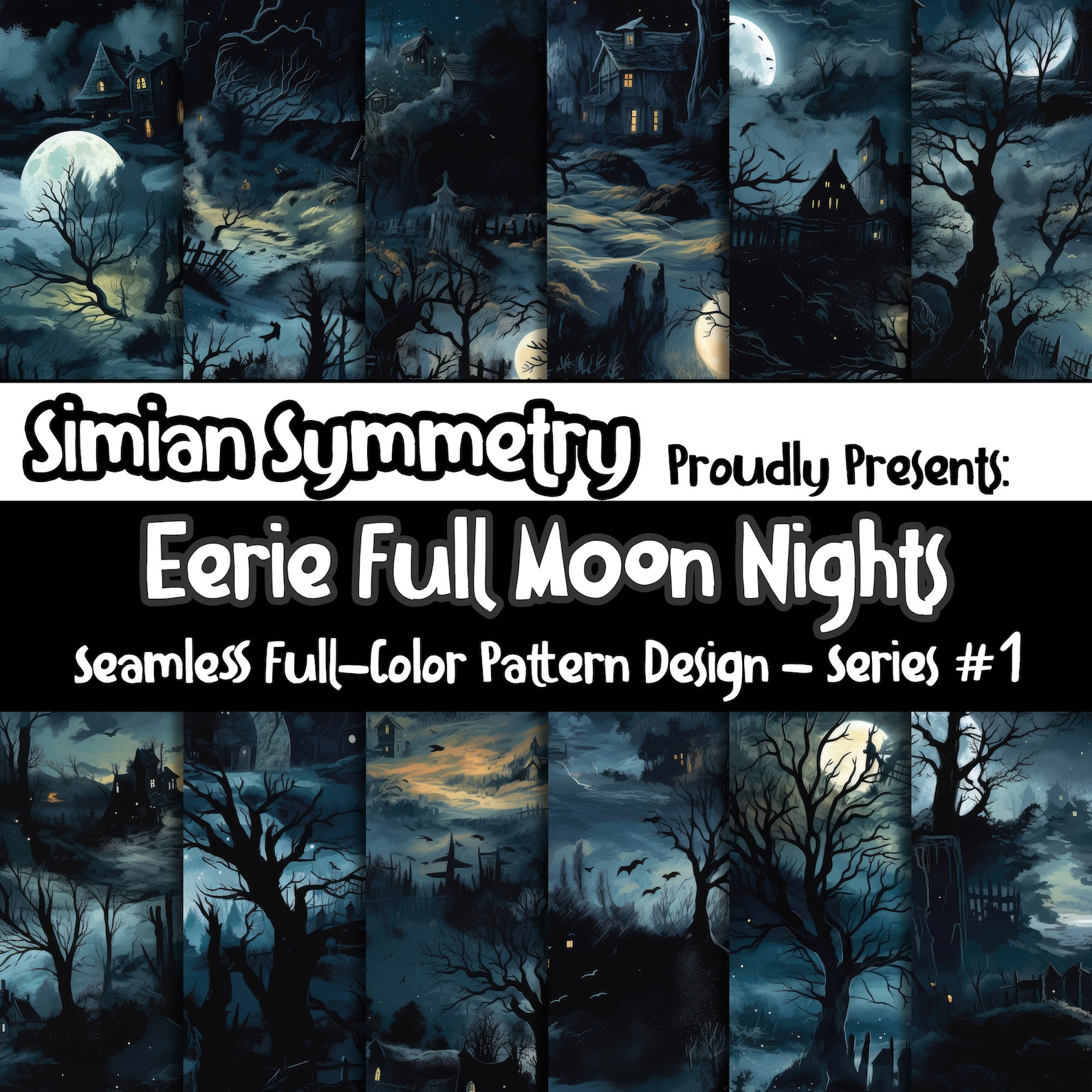 Full Moon Eerie Digital Paper | Eerie Glow Seamless Tiles | Mystical ...