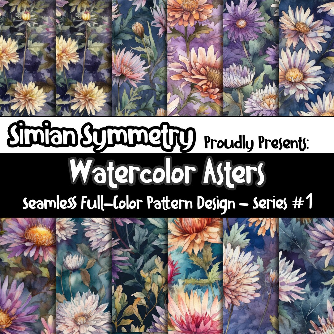 DIGITAL PAPER Watercolor Aster Series 1 | Seamless Designs | Twelve ...