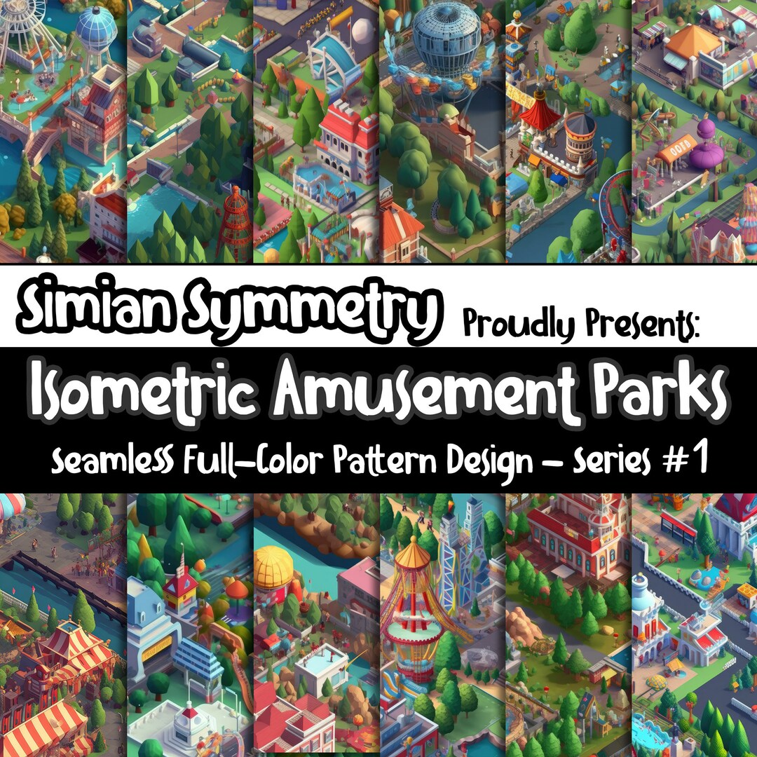 DIGITAL PAPER Isometric Amusement Parks Series 1 | Seamless Designs ...