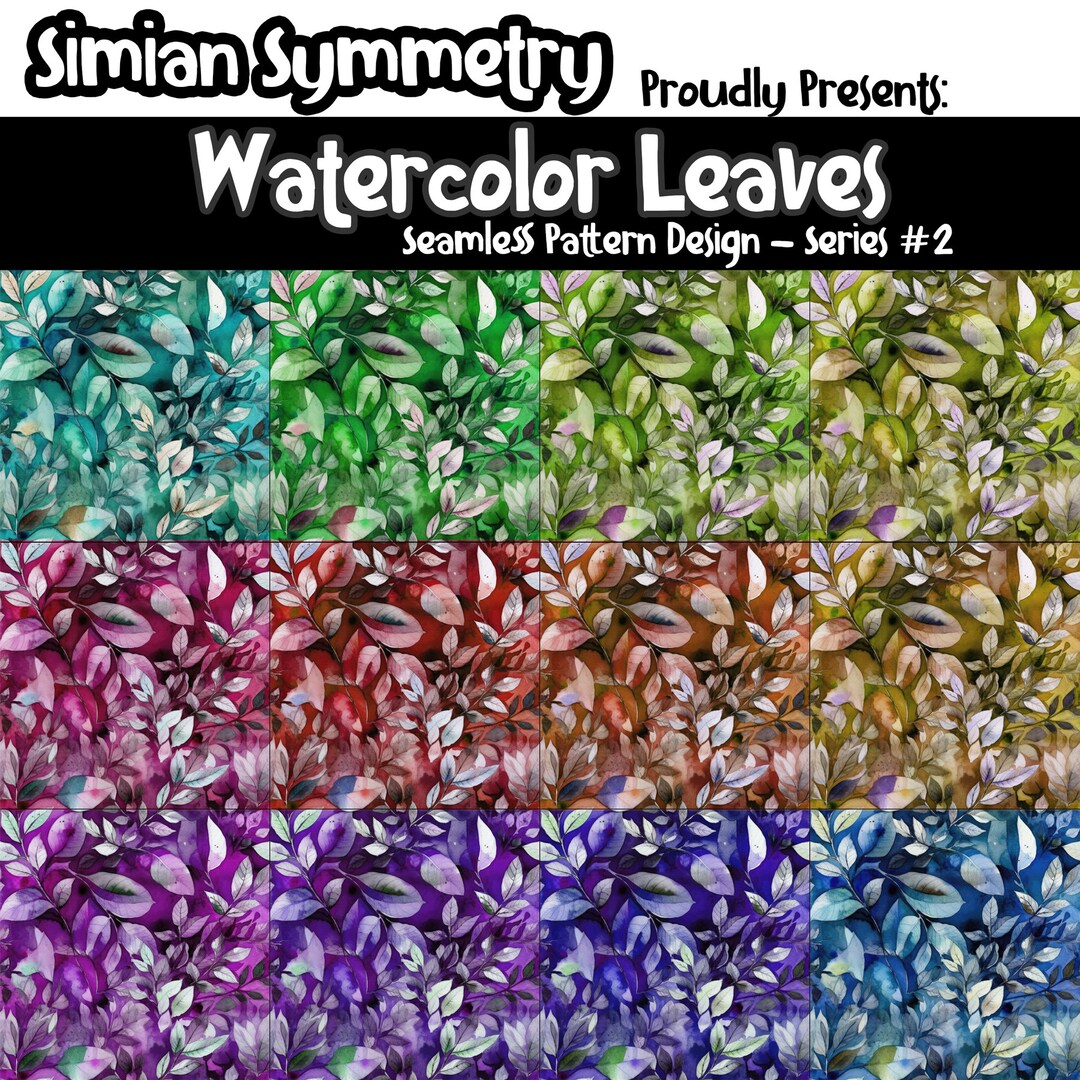 DIGITAL PAPER Watercolor Leaves Series 2 | Seamless Designs | Twelve ...