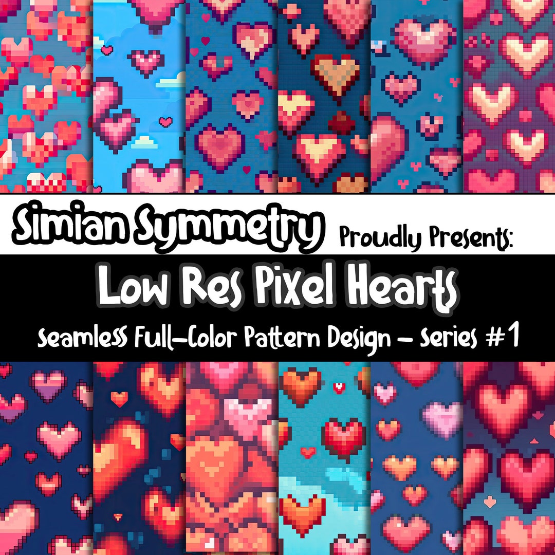 DIGITAL PAPER Low Res Pixel Hearts Series 1 | Seamless Designs | Twelve ...