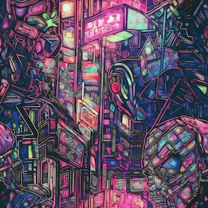 Cyberpunk Neon Digital Paper | Cyberpunk Neon Seamless | Cyberpunk Neon ...