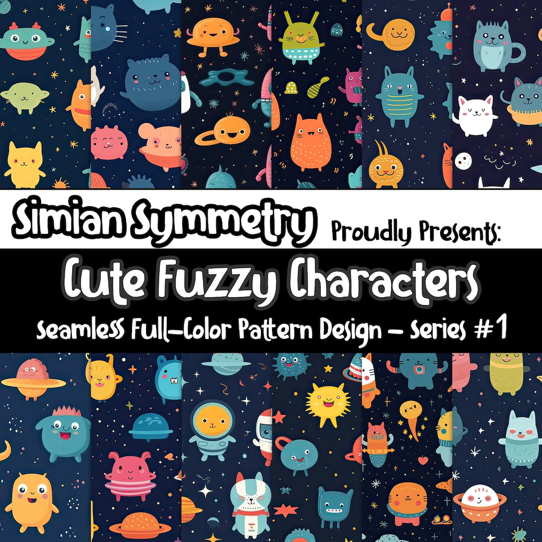 Cute Fuzzy Characters Digital Paper | Instant Download | Seamless ...
