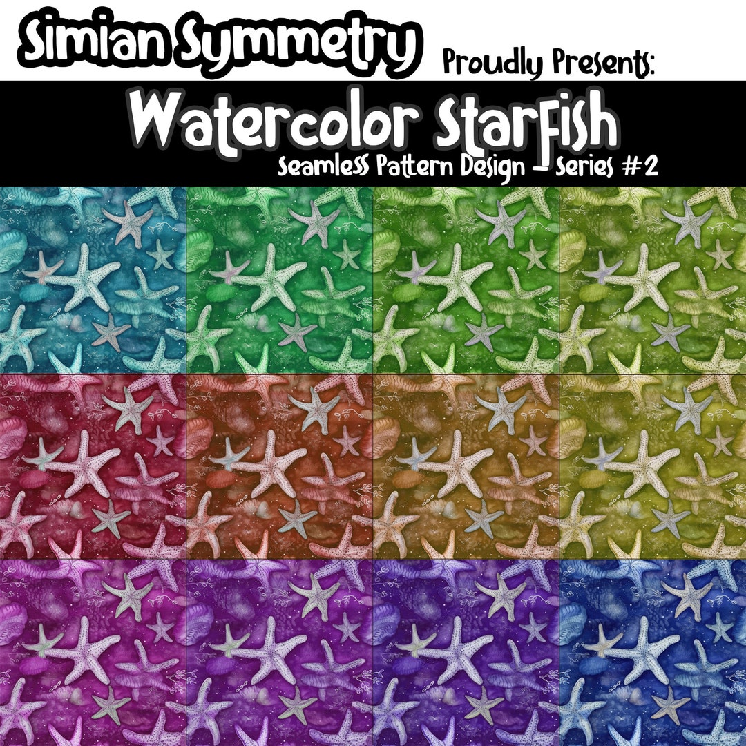 DIGITAL PAPER Watercolor Starfish Series 2 | Seamless Designs | Twelve ...