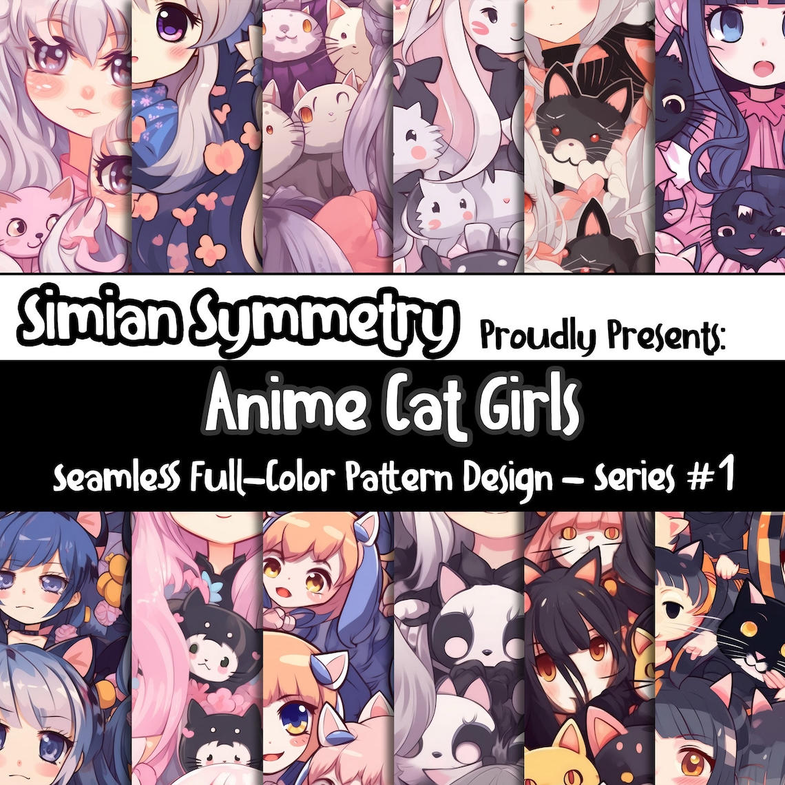 Anime Cat Girls Digital Paper Neko Seamless Design Kawaii - Etsy