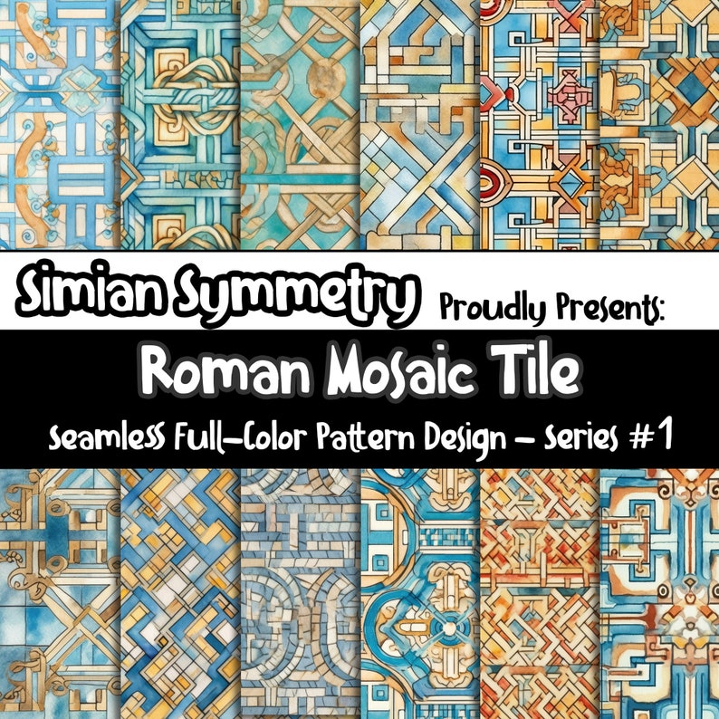 DIGITAL PAPER Roman Mosaic Tile Series 1 Seamless Designs Twelve ...
