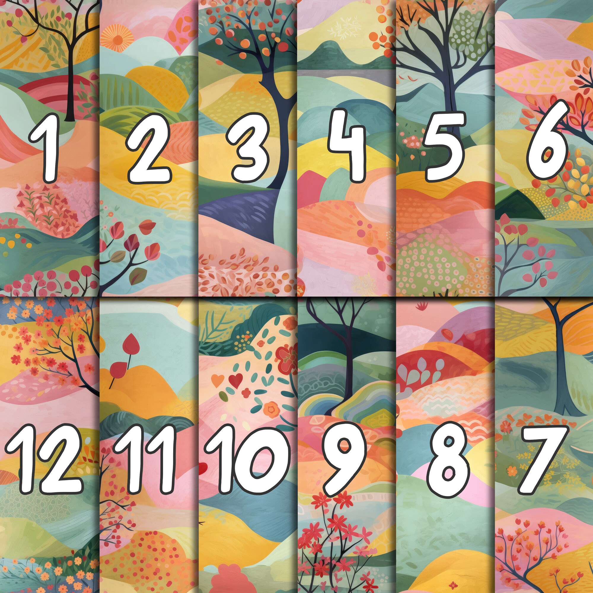 Colorful Tree Mural Painting Digital Paper | Instant Download ...