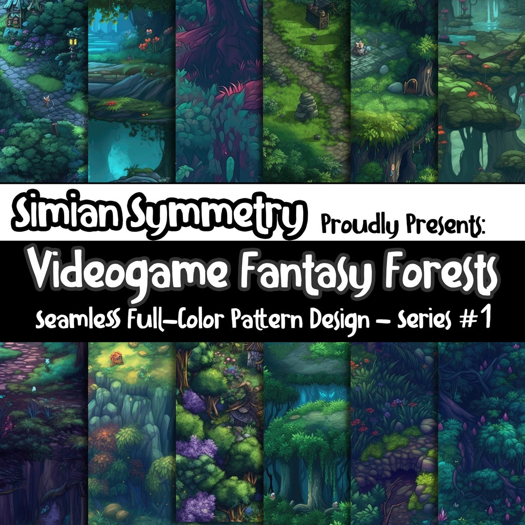 Videogame Fantasy Forest Digital Paper | Videogame Seamless | Videogame ...