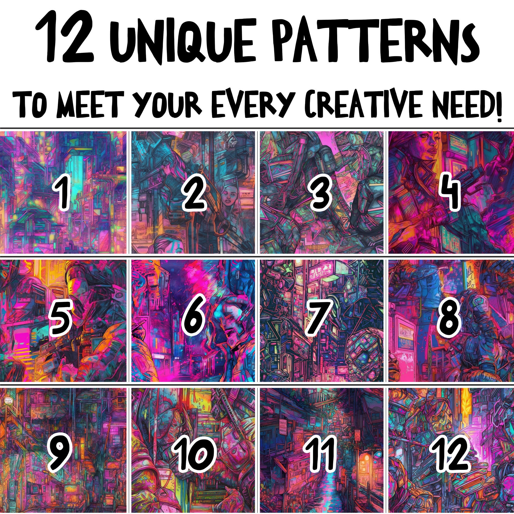 Cyberpunk Neon Digital Paper | Cyberpunk Neon Seamless | Cyberpunk Neon ...