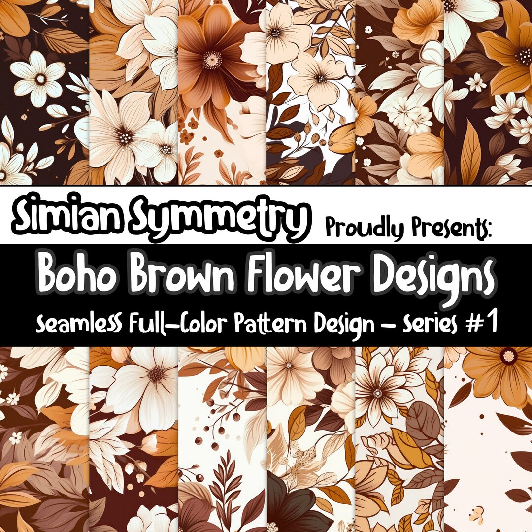 Boho Brown Flower Digital Paper | Boho Brown Flower Pattern | Boho ...
