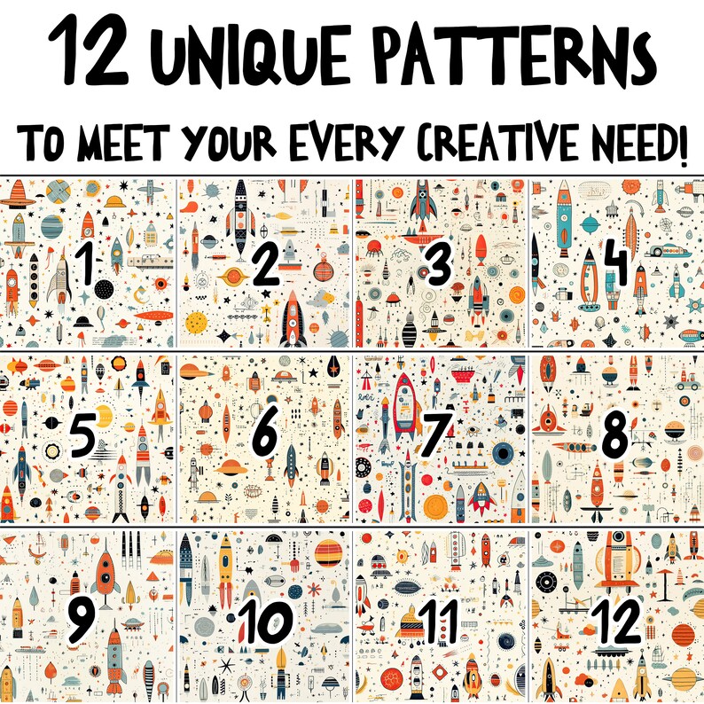 Rocket Ships Digital Paper Instant Download Seamless Patterns Kids ...