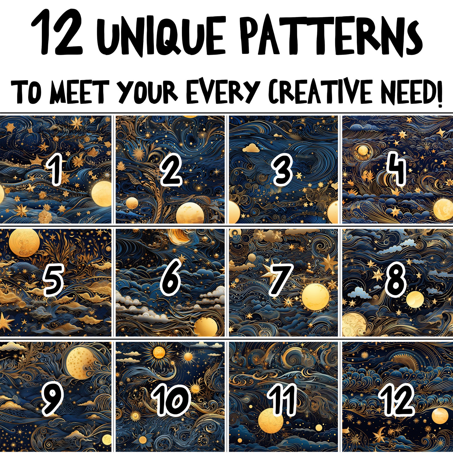 Golden Celestial Patterns | Instant Download | Seamless Patterns ...
