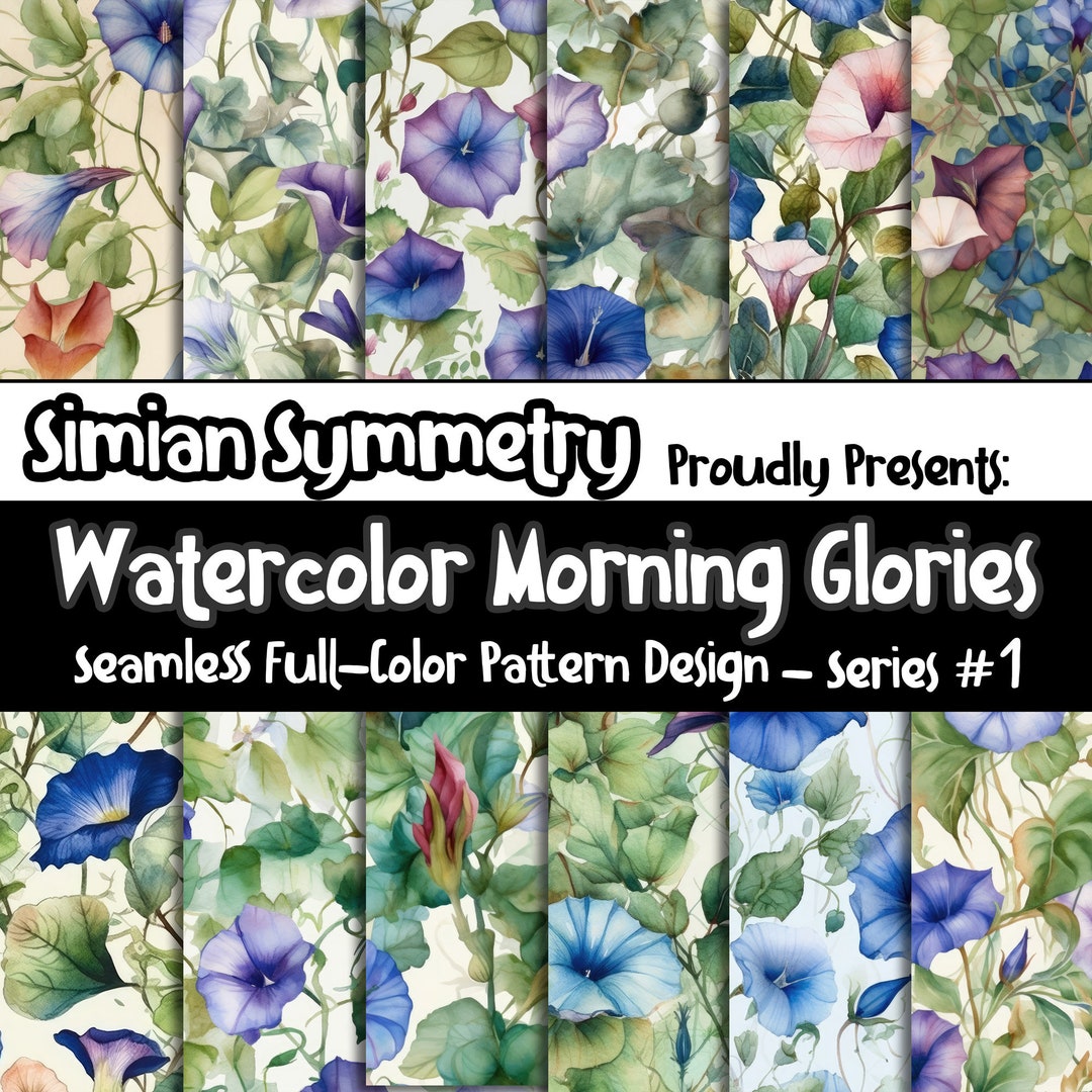 DIGITAL PAPER Watercolor Morning Glories Series 1 | Seamless Designs ...