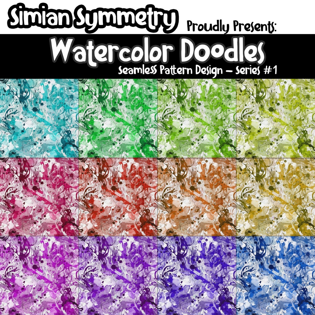 DIGITAL PAPER Watercolor Doodles Series 1 | Seamless Designs | Twelve ...
