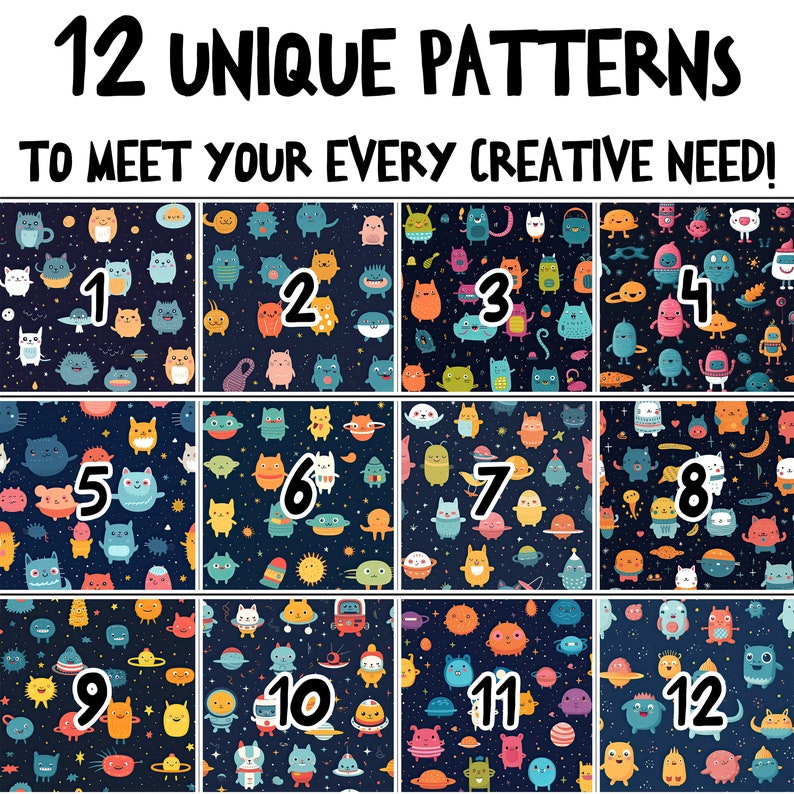 Cute Fuzzy Characters Digital Paper Instant Download Seamless Patterns ...