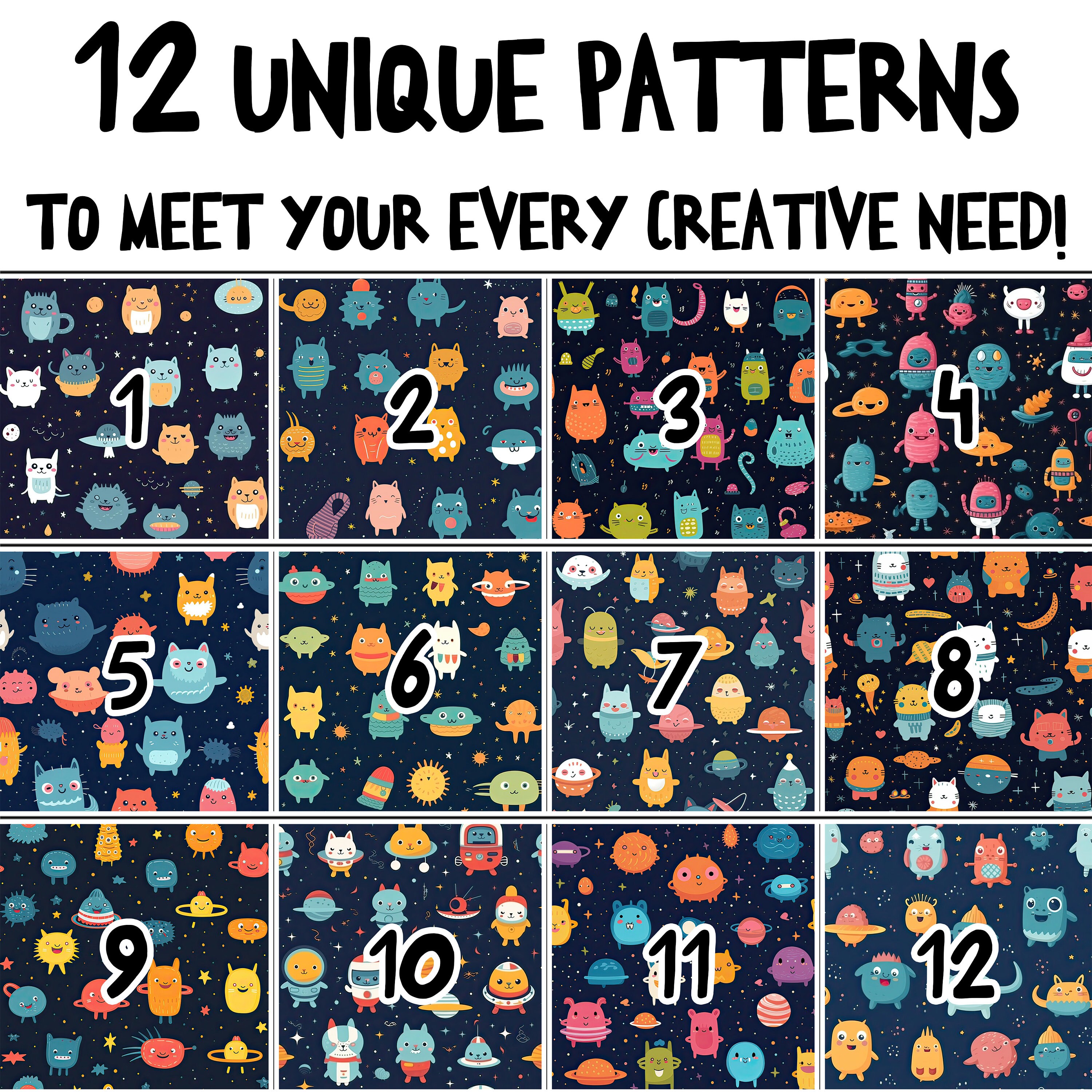 Cute Fuzzy Characters Digital Paper Instant Download Seamless Patterns ...
