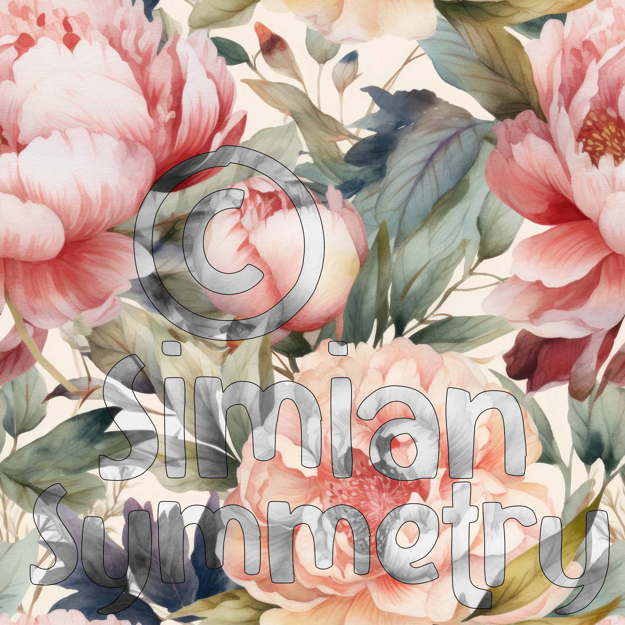 DIGITAL PAPER Watercolor Peonies Series 1 Seamless Designs Twelve ...