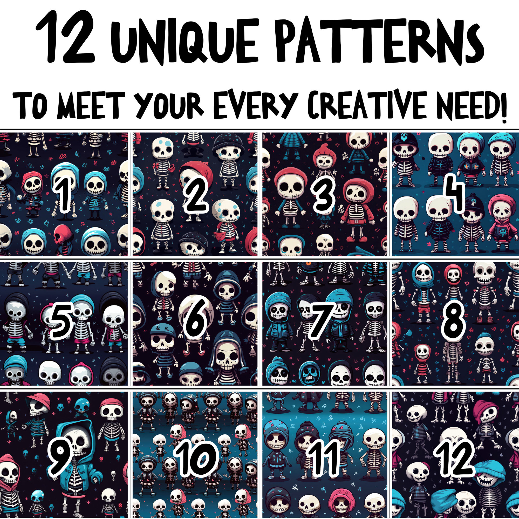 Cartoon Street Skeletons Digital Paper | Instant Download | Seamless ...