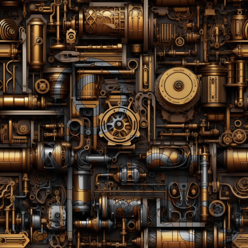 Steampunk Mechanical Engines Instant Download Seamless Patterns ...