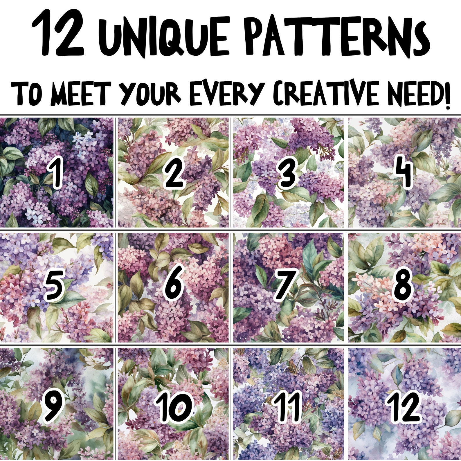 Watercolor Lilacs Digital Paper | Watercolor Lilacs Seamless ...