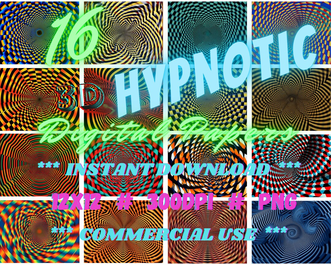 16 3D Hypnotic Digital Paper Designs Commercial Use Digital Paper 12x12in Hypnotic Sublimation ...