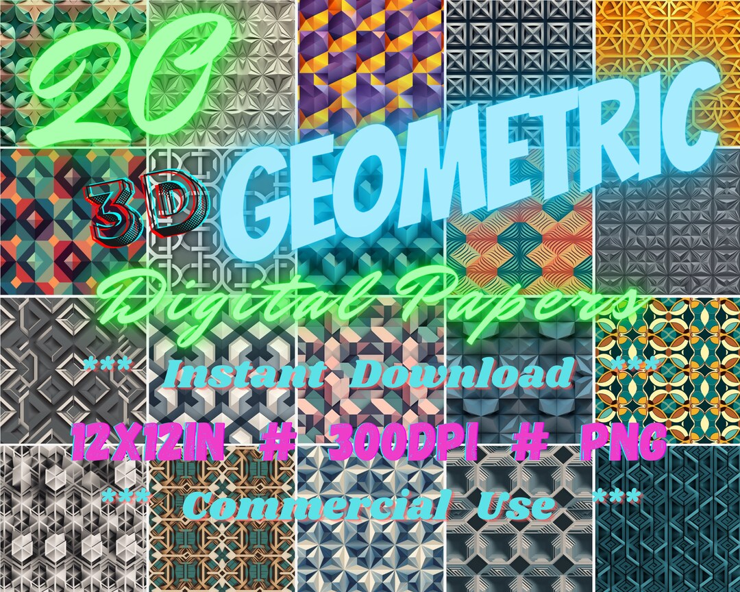 20 3D Geometric Digital Paper Designs Commercial Use Digital Paper ...