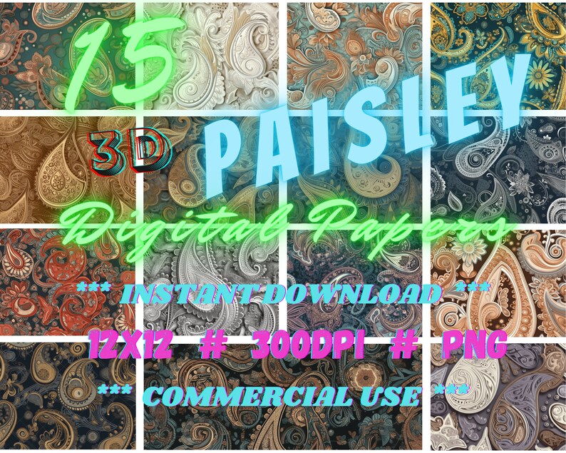 15 3D Paisley Digital Paper Designs Commercial Use Digital - Etsy