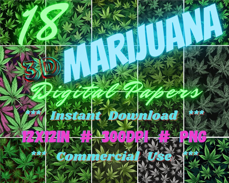 18 3D Marijuana Digital Paper Designs Commercial Use Digital Paper ...