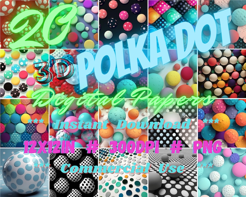 20 3D Polka Dot Digital Paper Designs Commercial Use Digital Paper ...