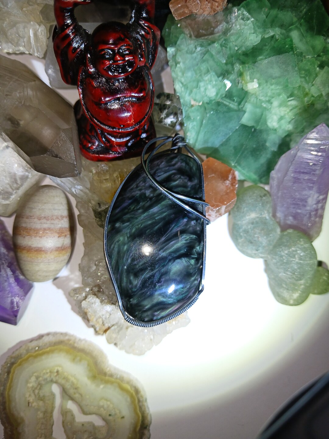 Peacock Obsidian Silver Wirewrap Pendant - Etsy