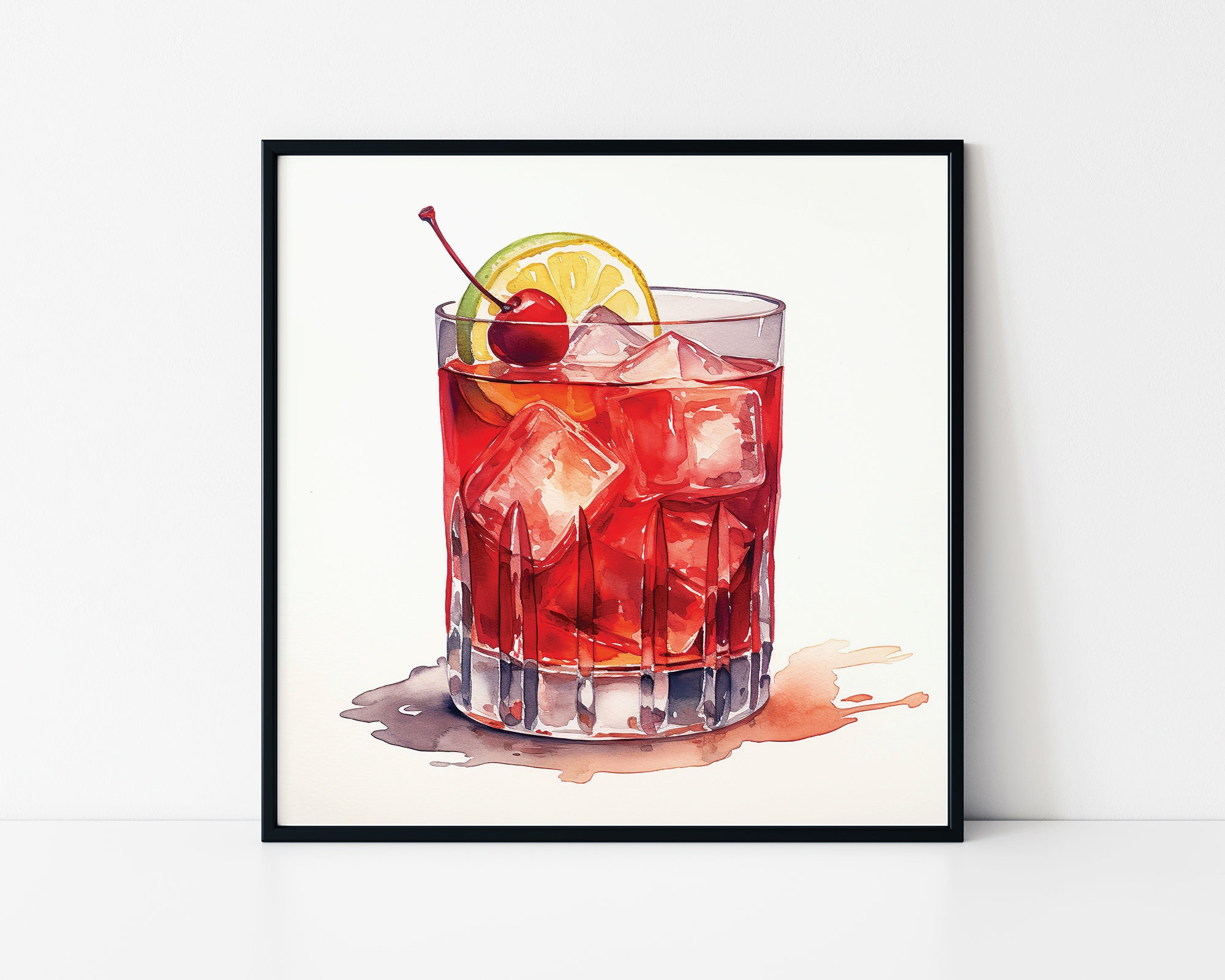 Watercolor Dirty Shirley Cocktail Drink Framed Poster, Drink Cocktail Wall Art, Shirley Temple ...
