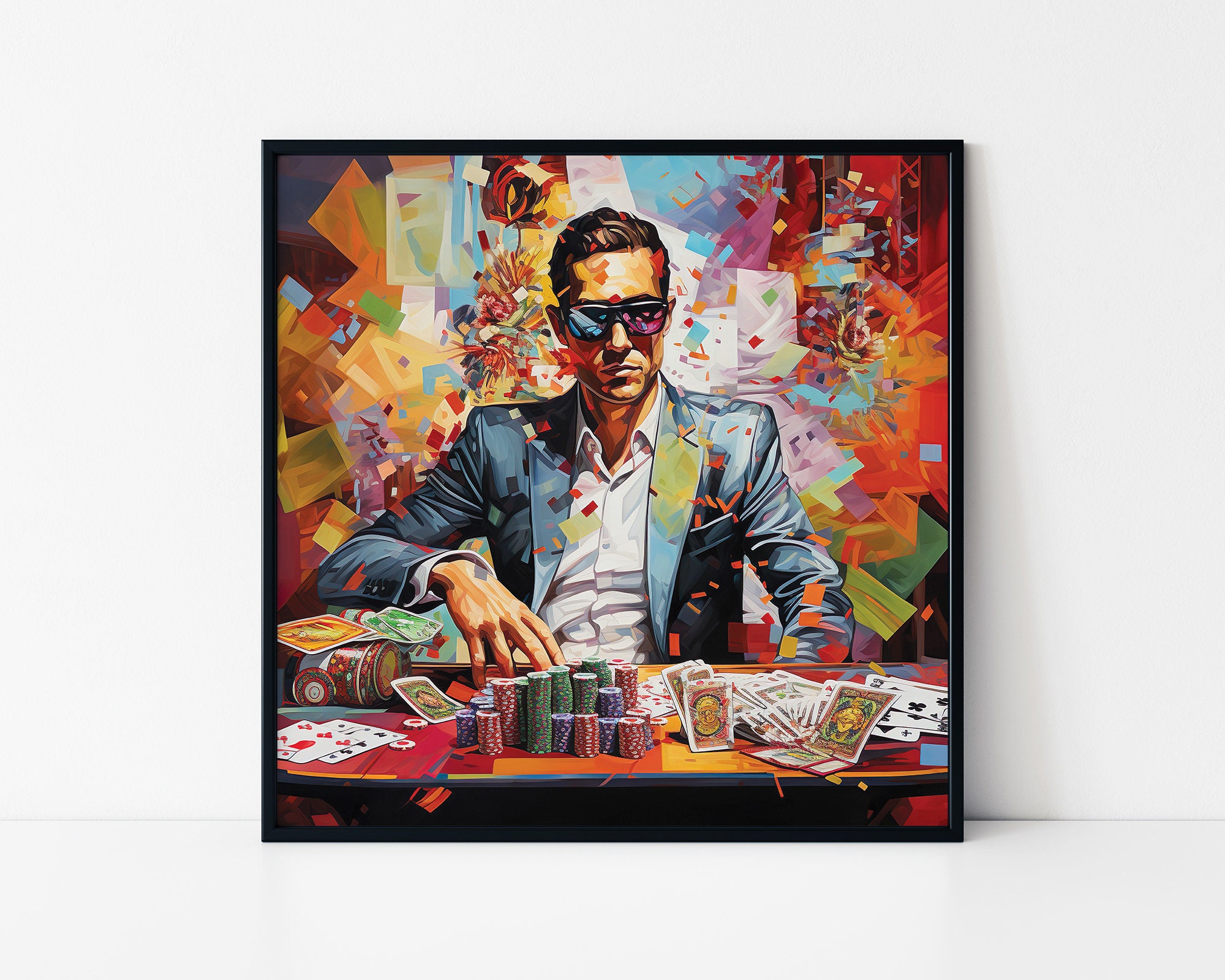 Painting of a Man Playing Poker Framed Poster, Poker Tournament ...