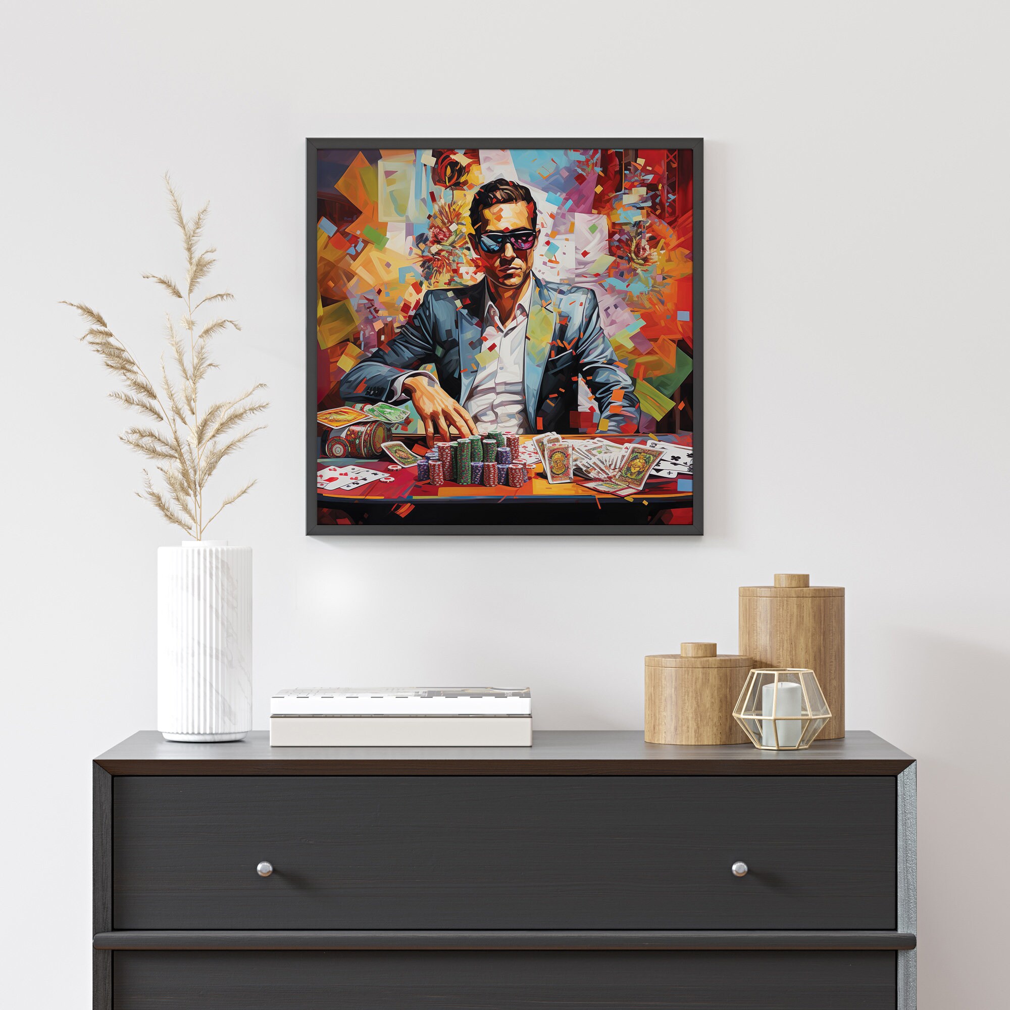 Painting of a Man Playing Poker Framed Poster, Poker Tournament ...